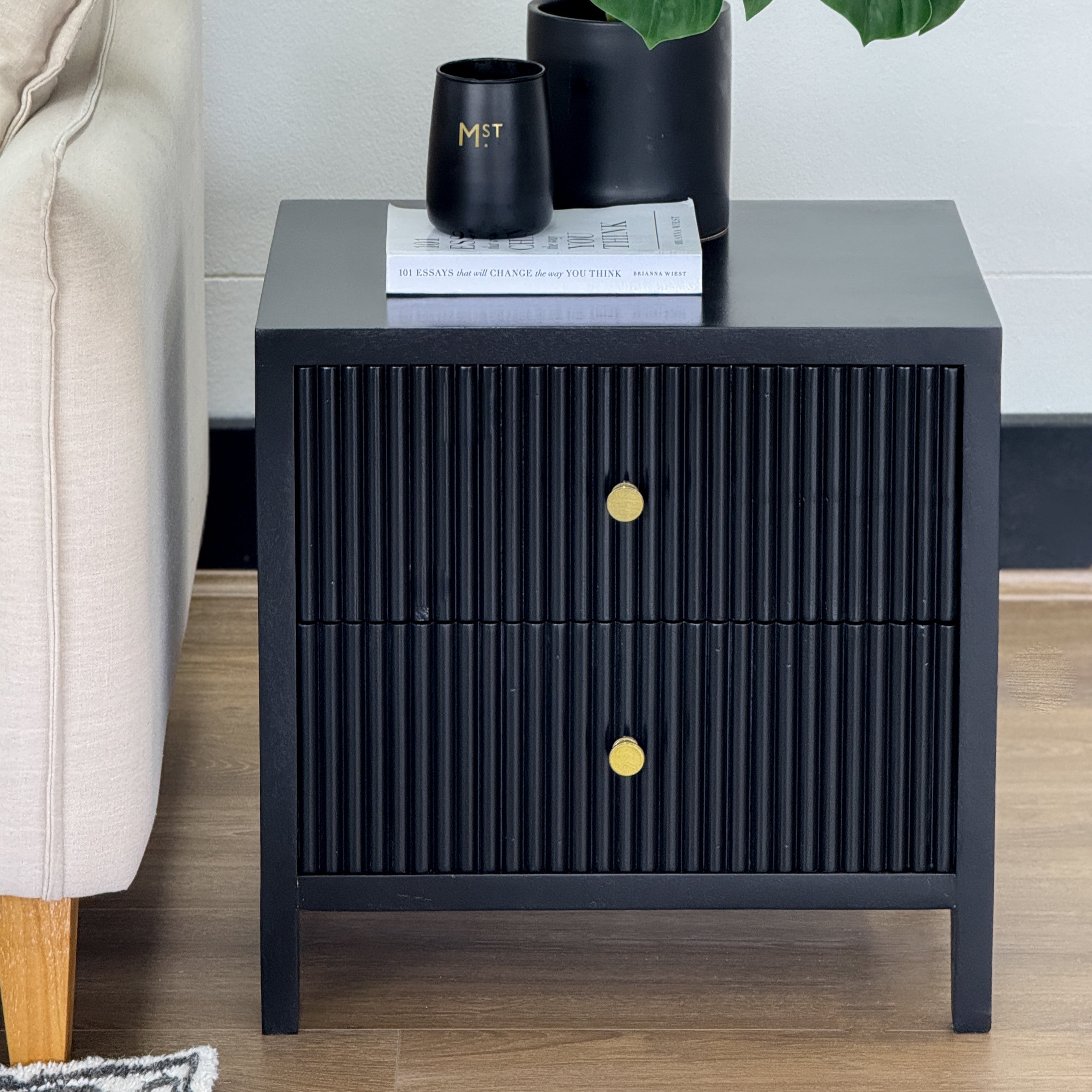 Buy Frazer Black Bedside Table with 2 Drawers Online in Australia