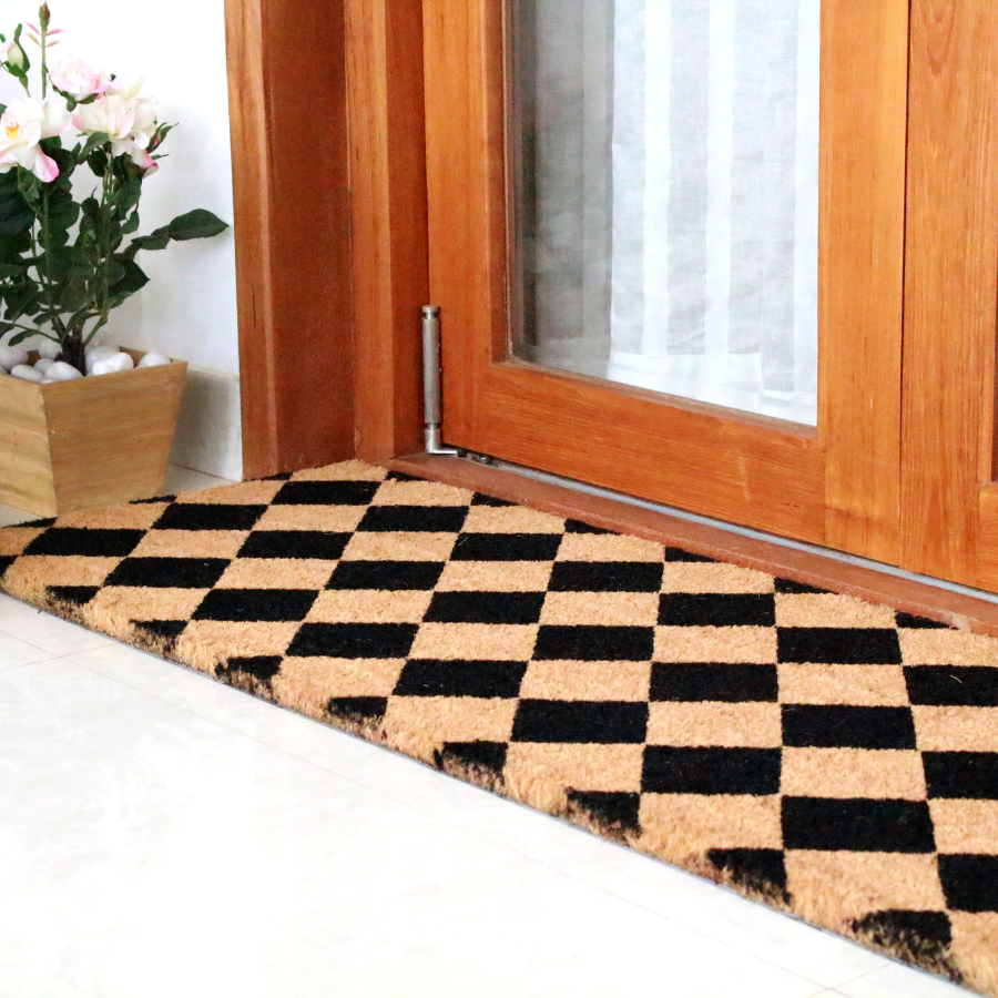Buy Diamond Pattern Black & Natural PVC Backed Long Doormat online