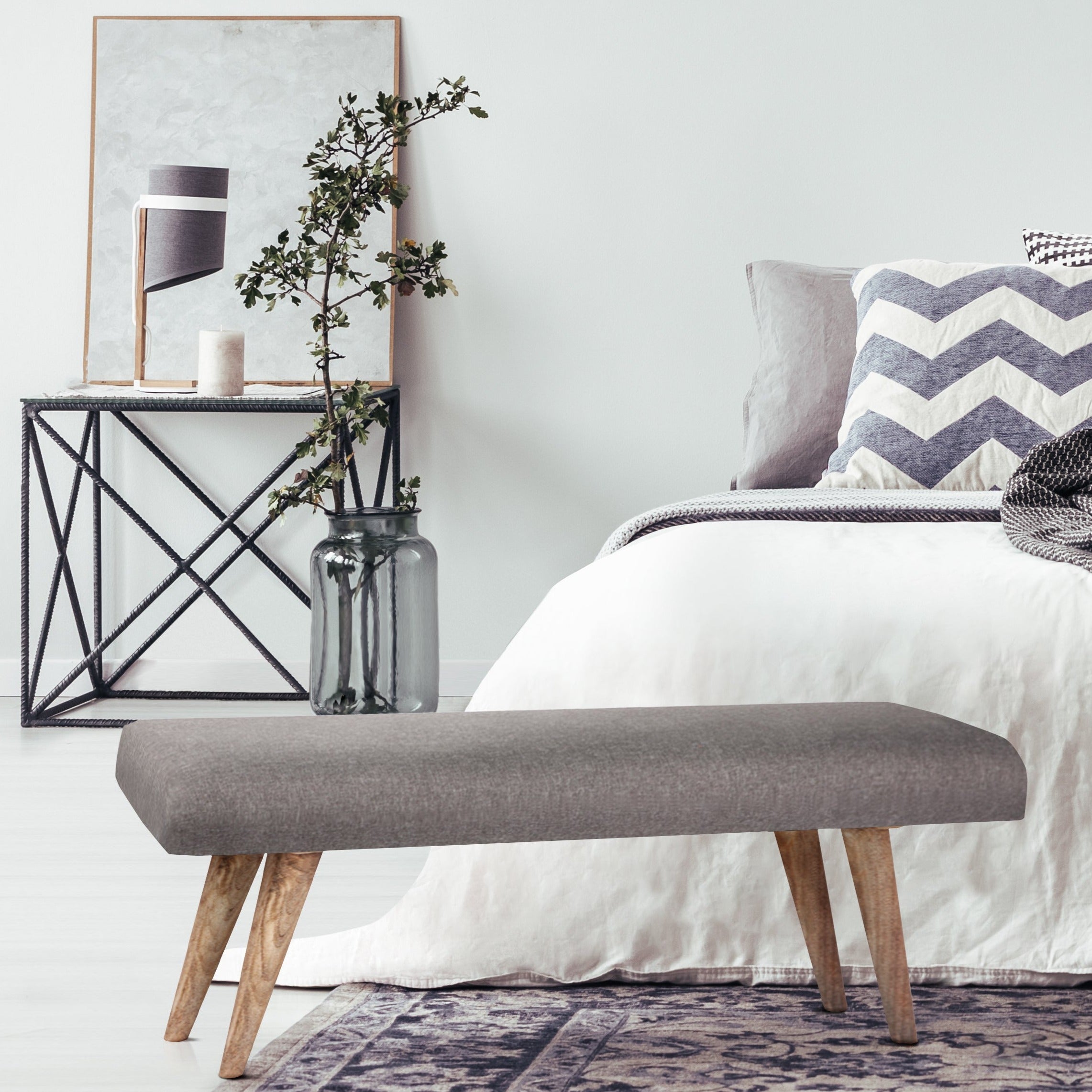 Buy Celeste Grey 117 cm Upholstered Indoor Bench Online Australia