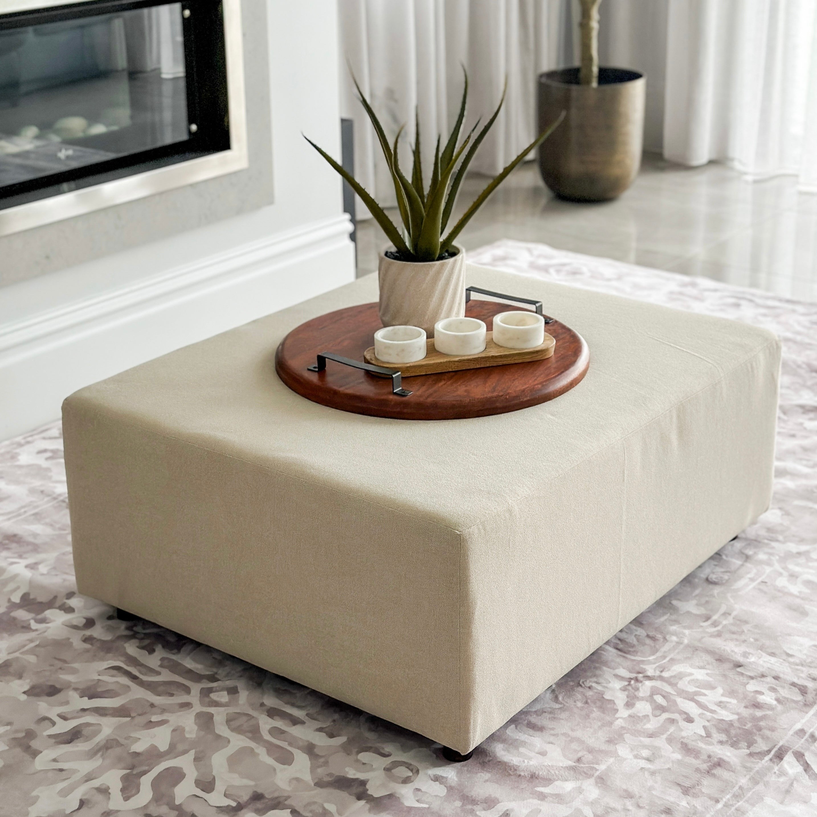 Celeste Beige Upholstered Ottoman – Fab Habitat
