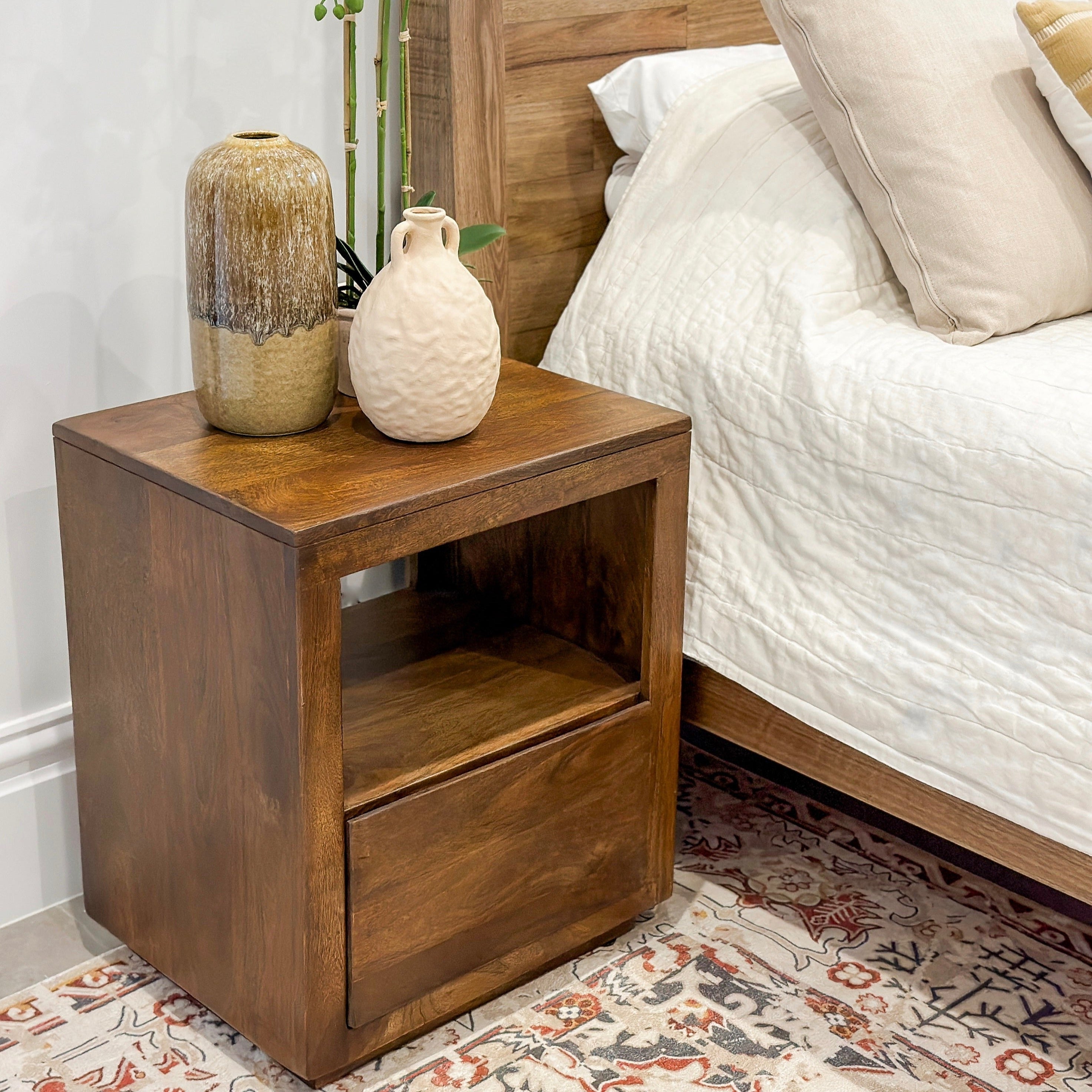 Buy Nyra Walnut Finish Bedside Table with 1 Drawer online in Australia
