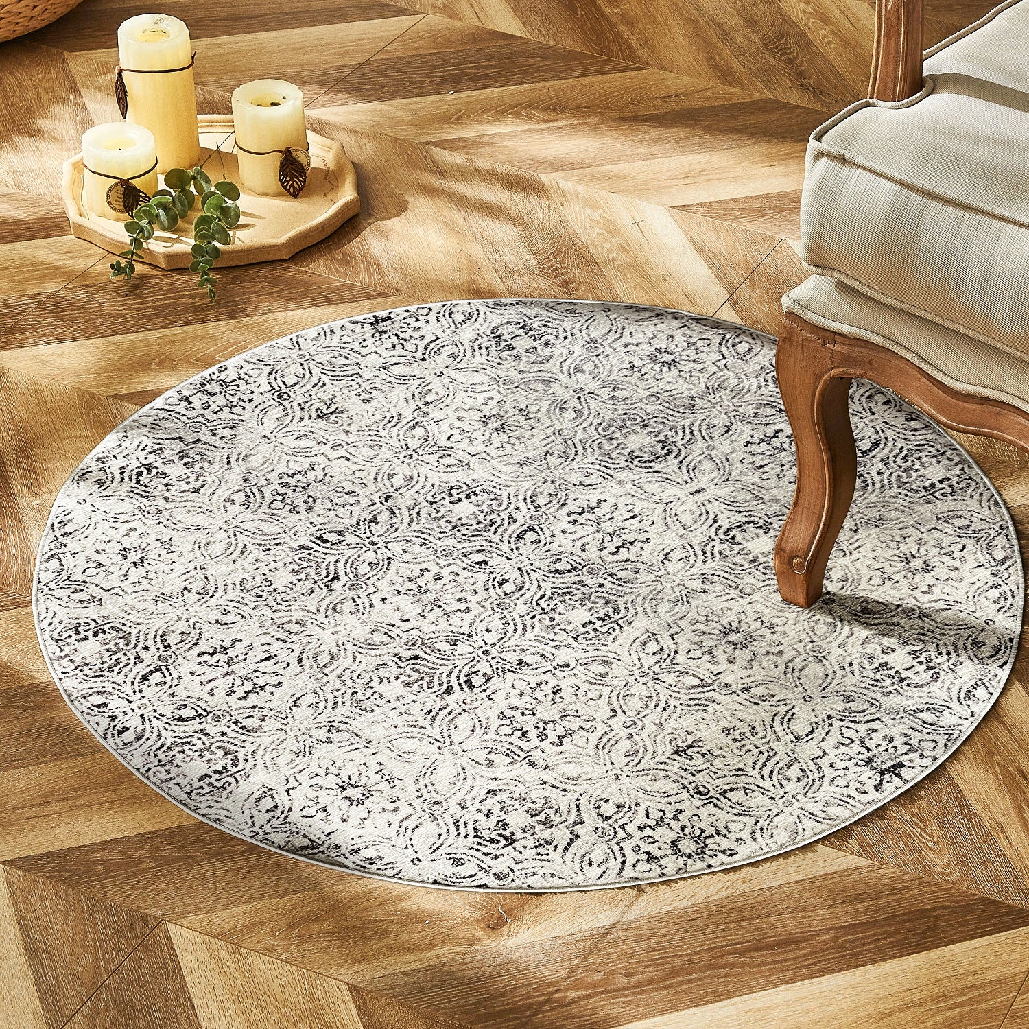 Buy Mozaic Tiles Grey Trellis Round Non Slip Rug Online in Australia