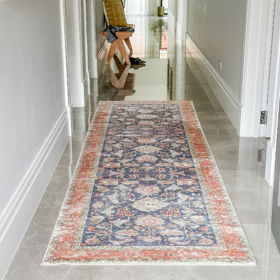 Buy Vama Blue Machine Washable Foldable Runner Rug Online